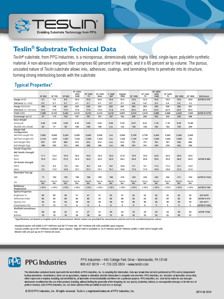 Teslin Table | PDF | Building Engineering | Manmade Materials