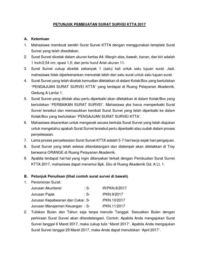 Petunjuk Pembuatan Surat Survei KTTA 2017 PDF | PDF
