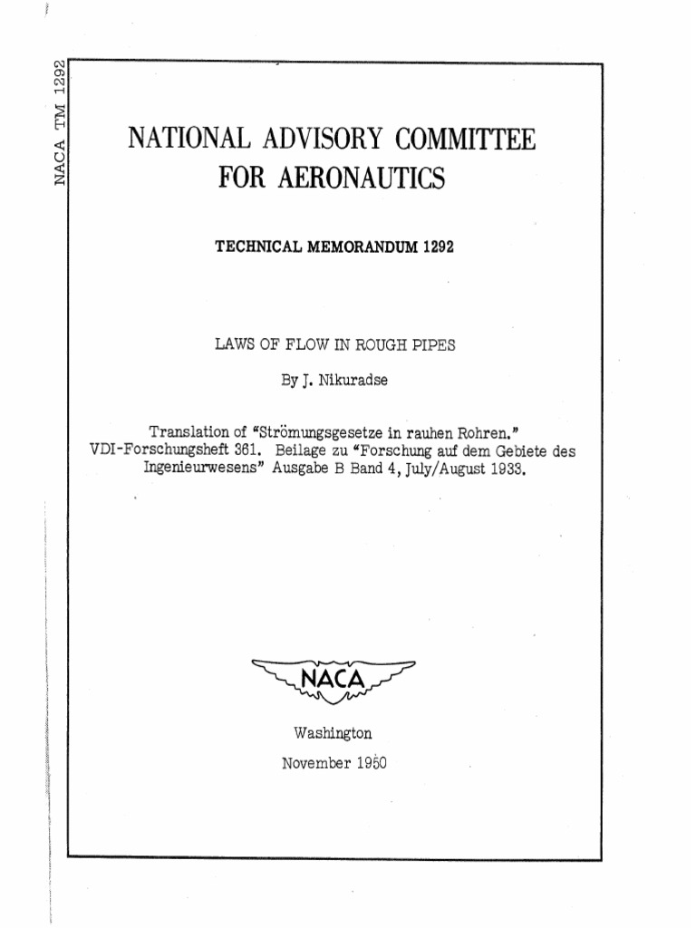 NIKURADSE (1933) Translated NASA PDF | PDF | Reynolds Number | Physical ...