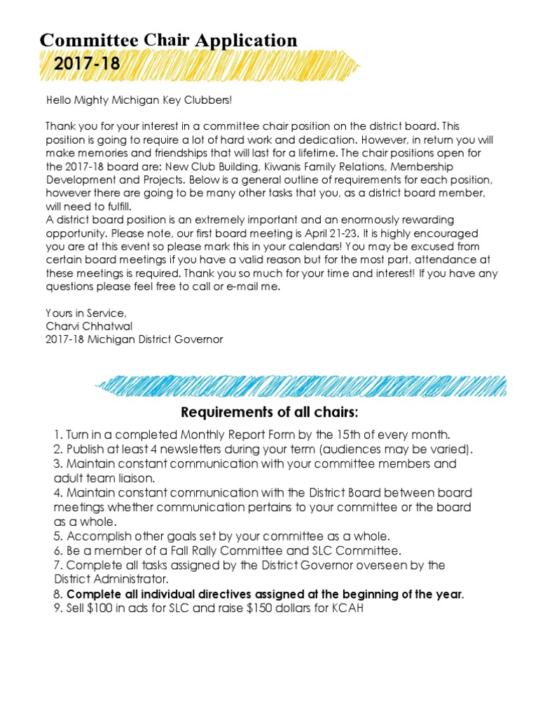 Committee Chair Application 2017 | PDF | Board Of Directors | Government