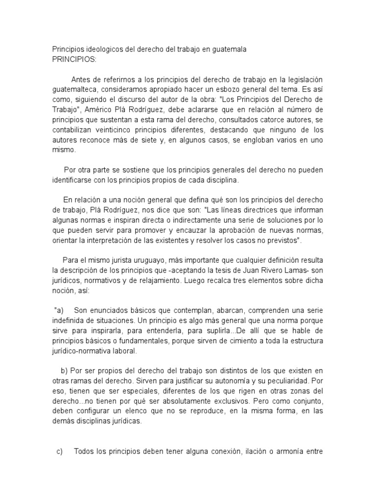 Principios Ideologicos Del Derecho Del Trabajo en Guatemala | PDF ...