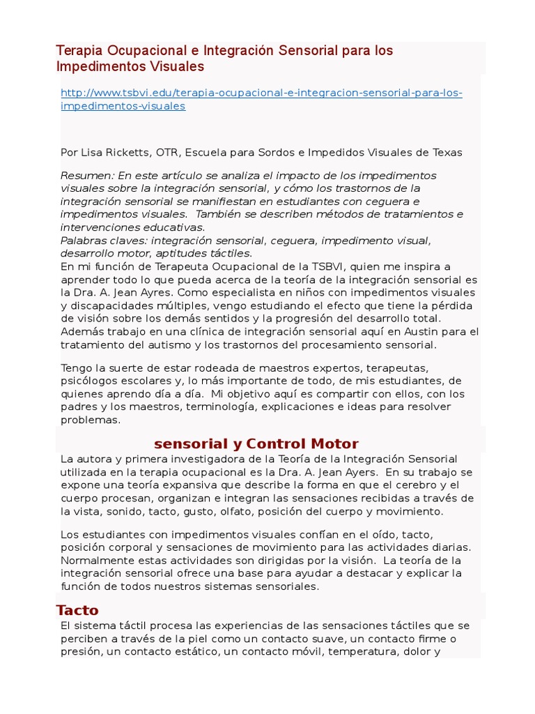 Terapia Ocupacional y Discapacidad Visual | PDF