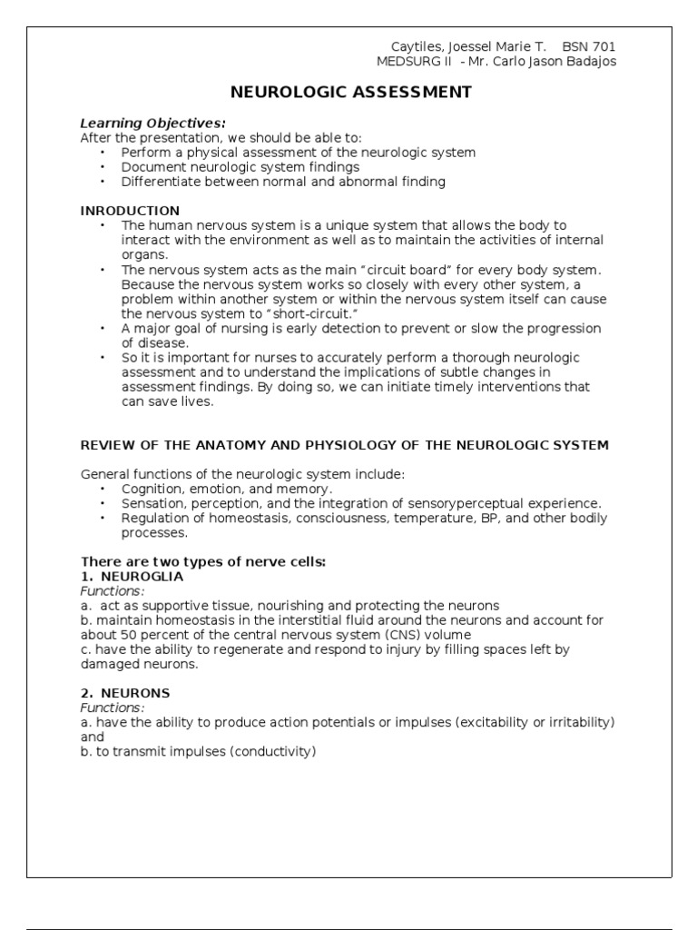 Neurologic Assessment | PDF | Spinal Cord | Nervous System