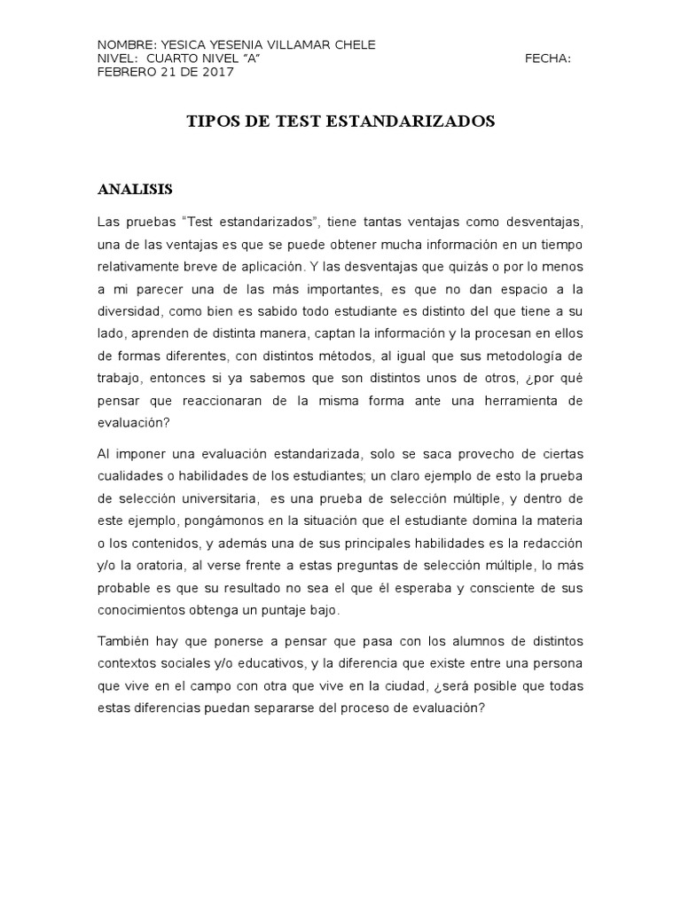 Analisis Tipos de Test Estandarizados | PDF
