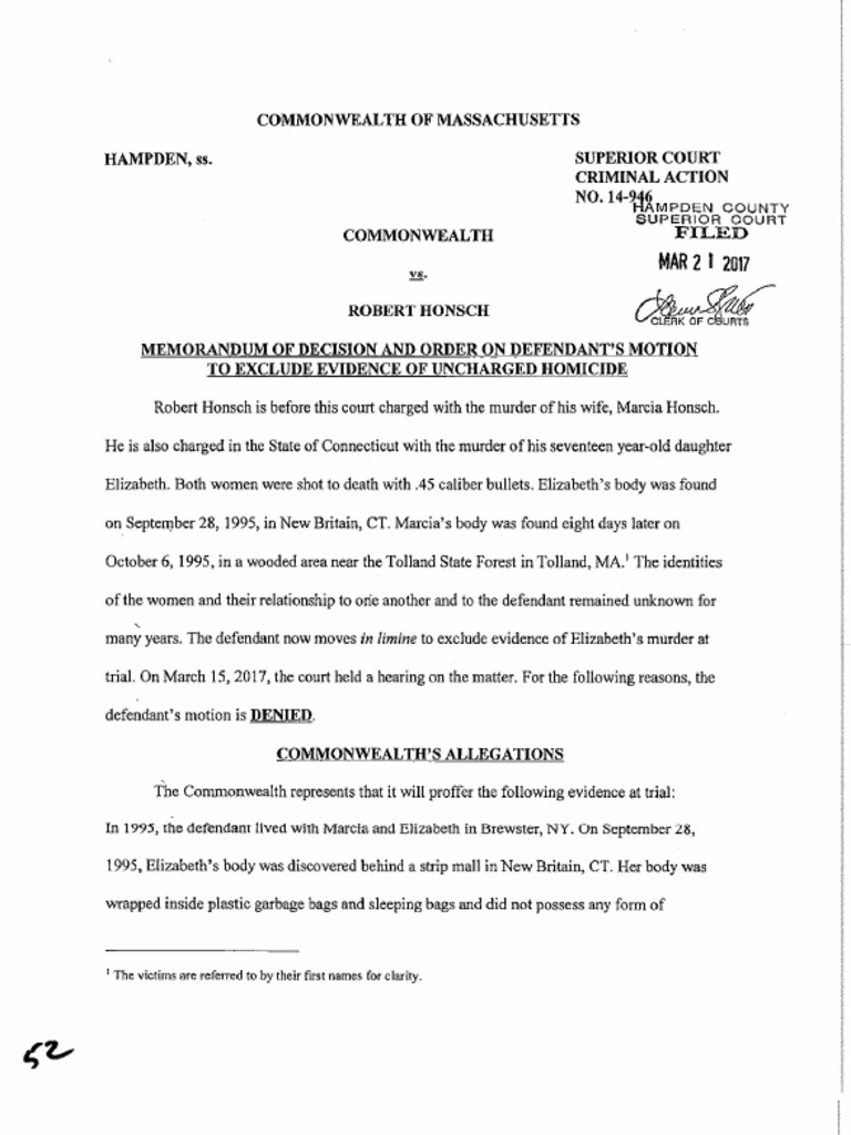Judge Constance Sweeney Ruling in Robert Honsch Murder Case | PDF ...