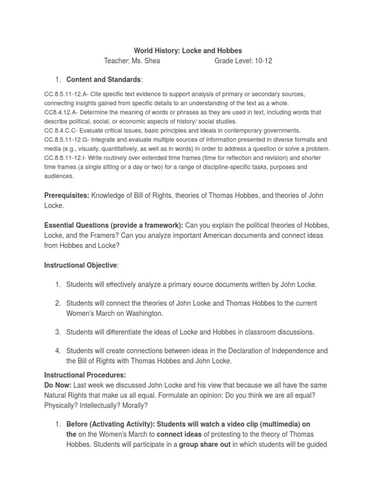 World Historylockehobbes | PDF | John Locke | Natural And Legal Rights