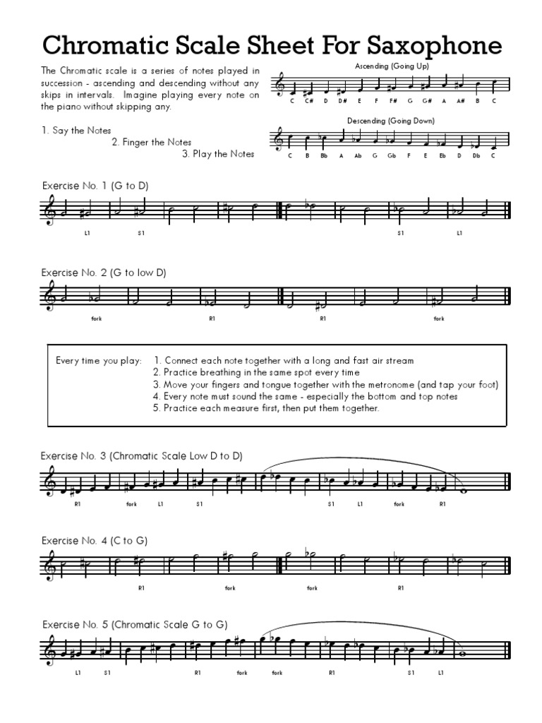 Saxophone Chromatic Scale Exercises | PDF | Scale (Music) | Melody