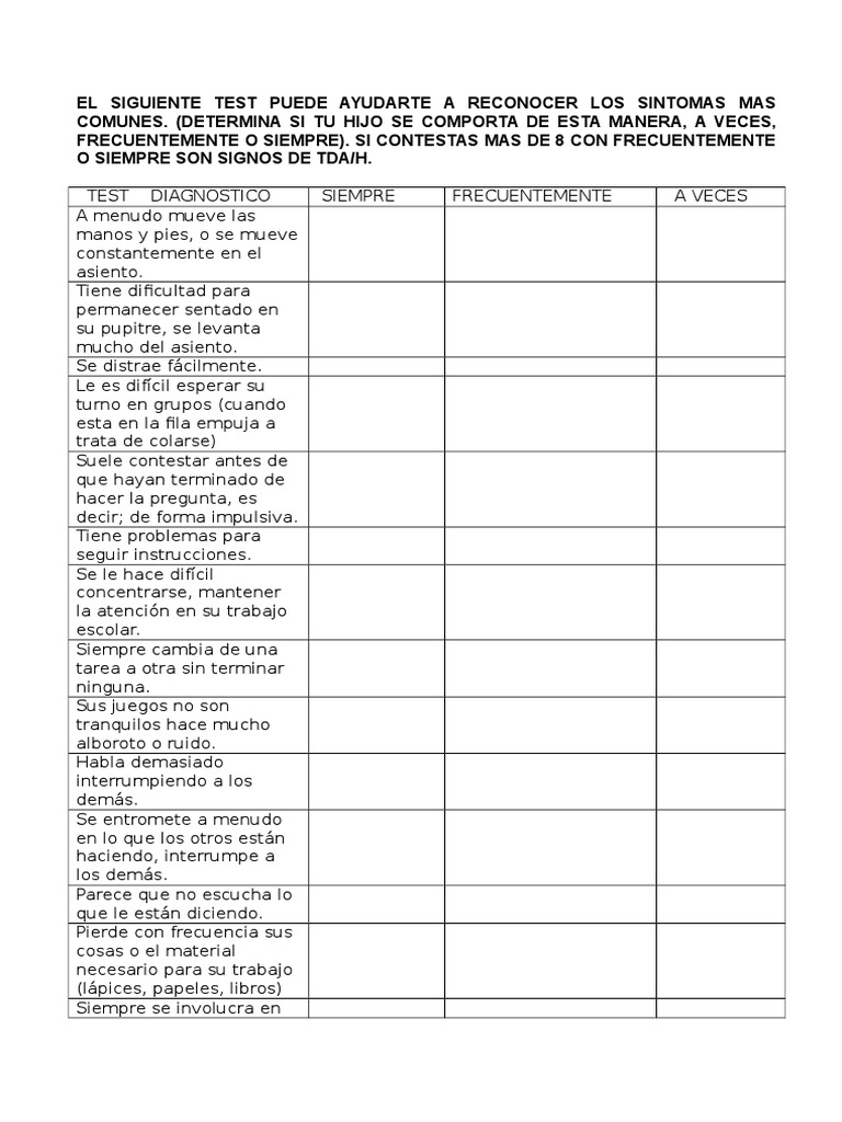 Test de Tdah | PDF