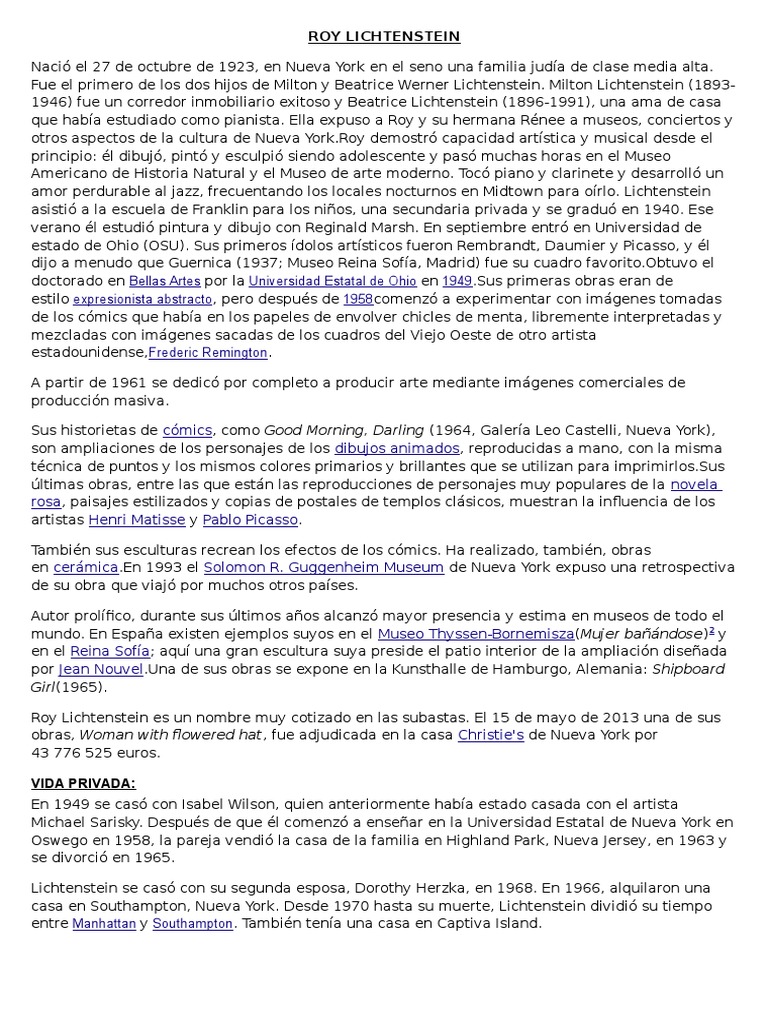 Roy Lichtenstein | PDF | Medios de arte | Artes (general)