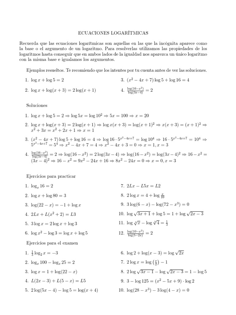 Ecuaciones Logarítmicas | PDF | Logaritmo | Ecuaciones