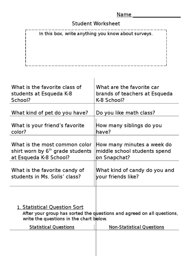 Statistics Student Worksheet | PDF