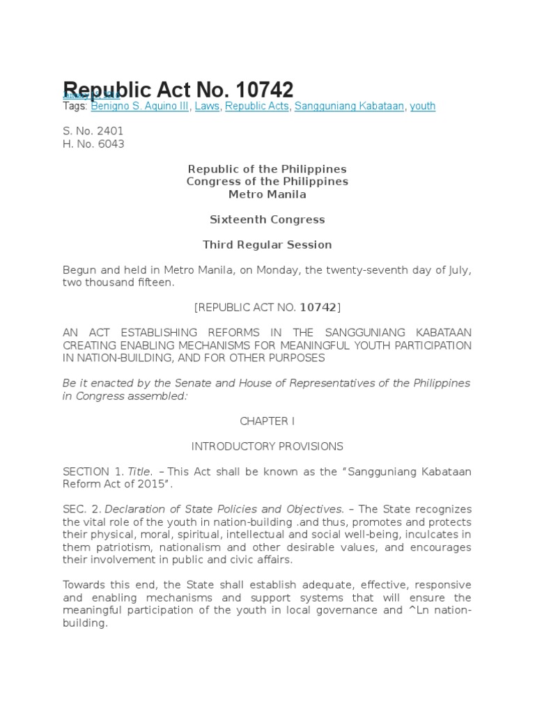 Ra 10742 | Local Government | Philippines