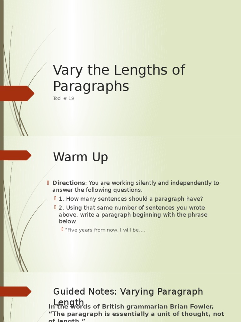 Vary The Lengths of Paragraphs: Tool # 19 | PDF
