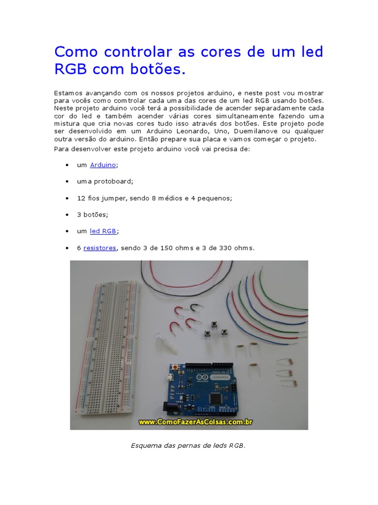 Como Controlar As Cores de Um Led RGB Com Botões | PDF | Arduino ...
