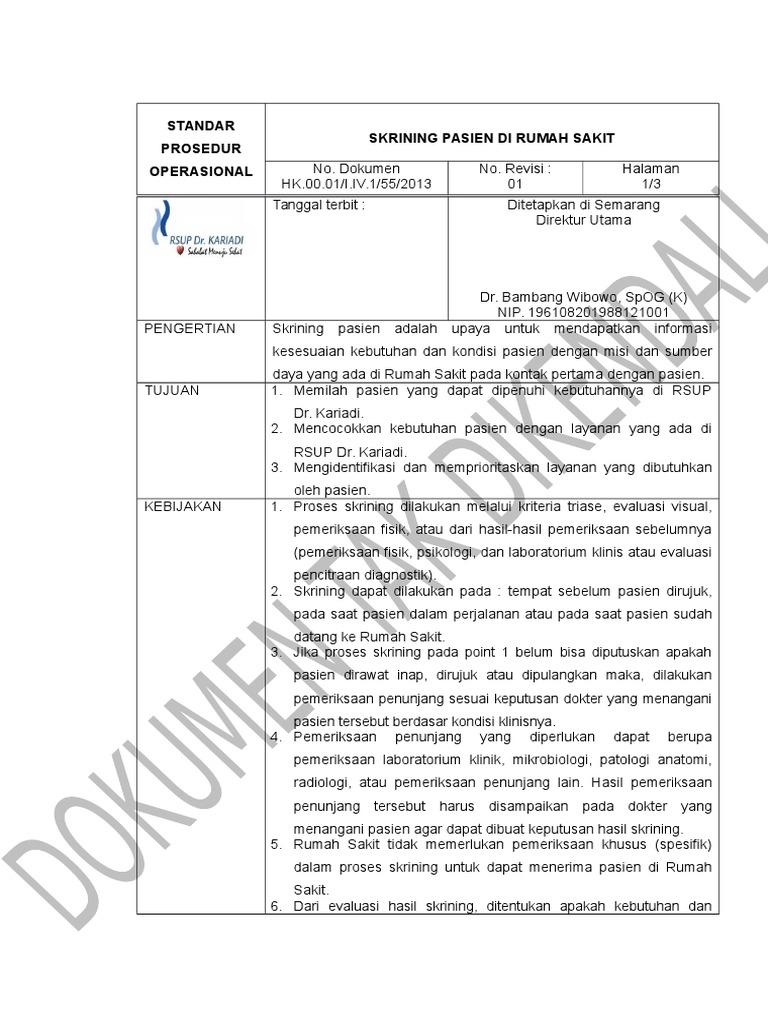 ACC 1. SPO Skrining Pasien Di Rumah Sakit Rev.01 Edit | PDF