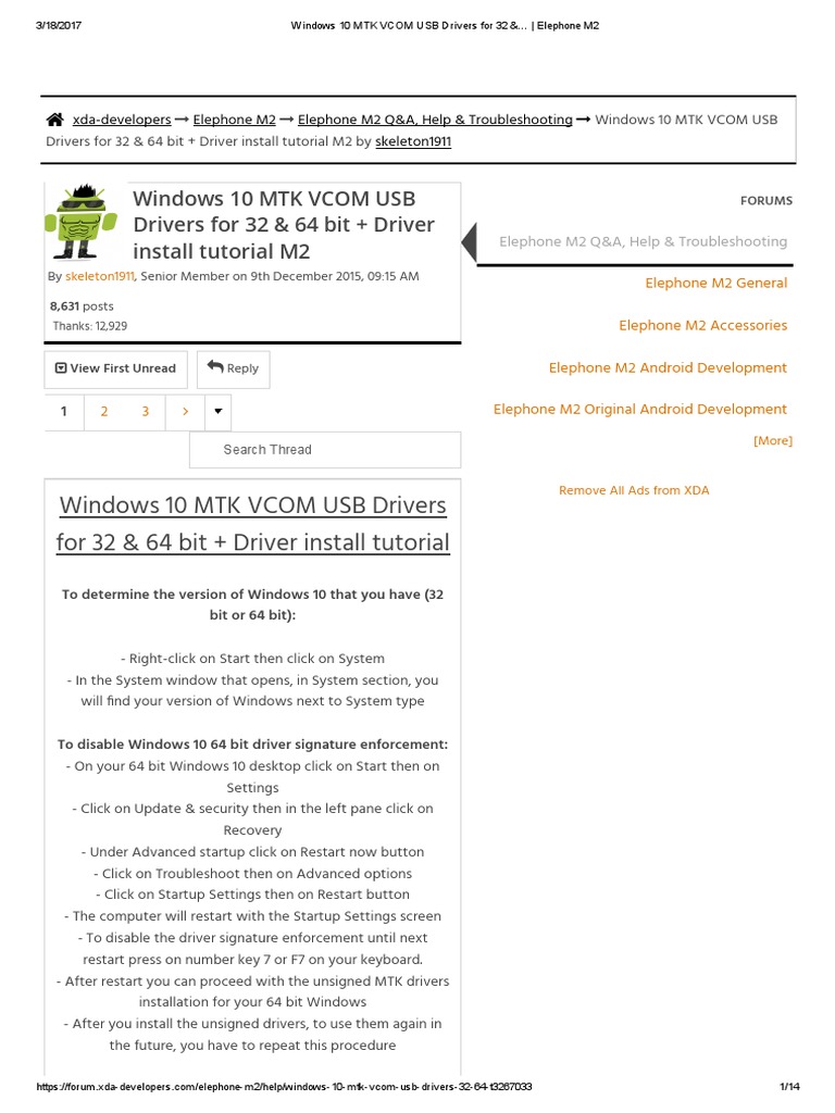 Windows 10 MTK VCOM USB Drivers For 32 & - Elephone M2 | PDF | Windows ...