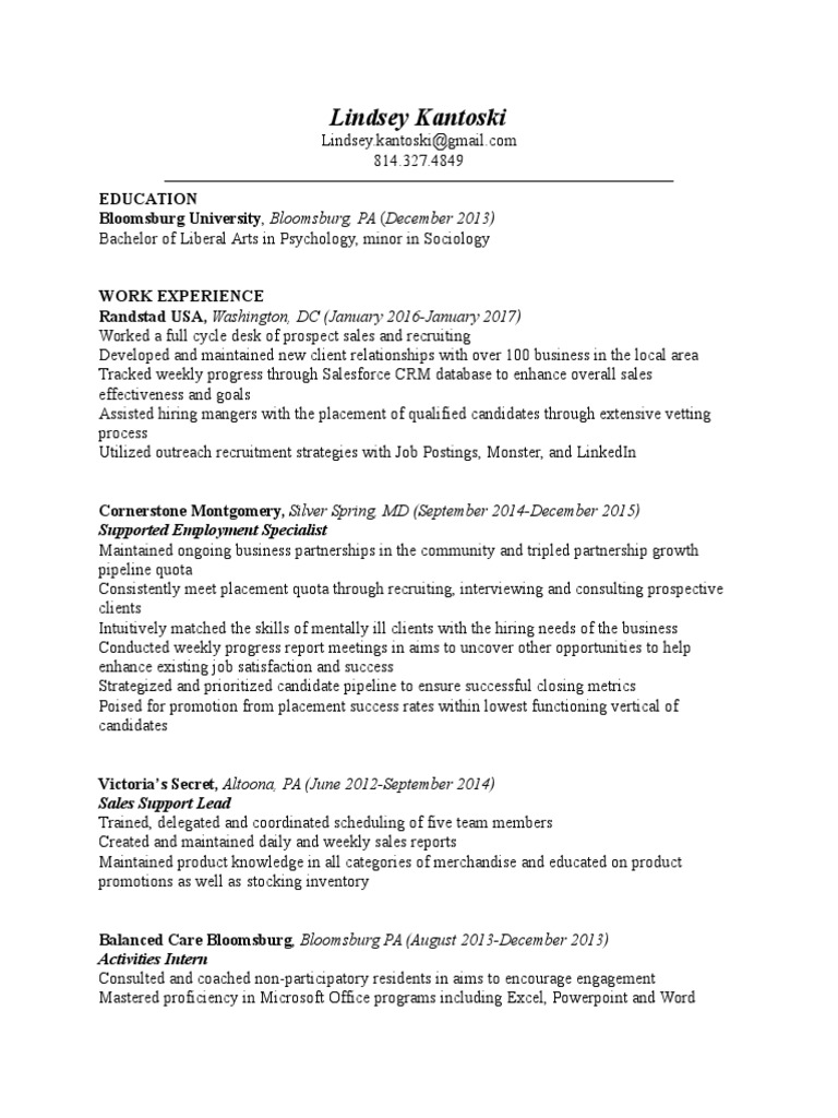 Lindsey Kantoski Resume - Randstad | PDF