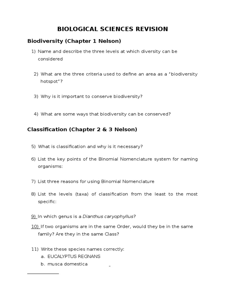 Biodiversity Classification Revision | PDF