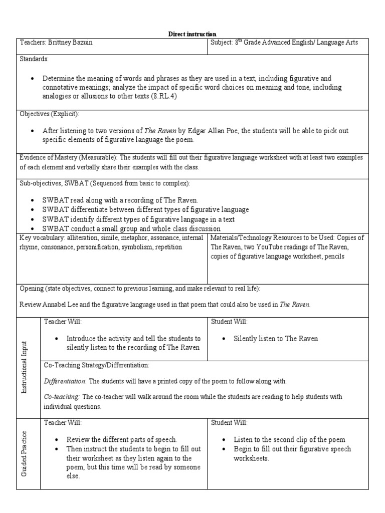 Edgar Allan Poe Lesson Plan | PDF | The Raven | Poetry
