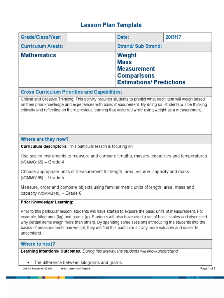Lesson Plan - Maths | PDF | Measurement | Lesson Plan