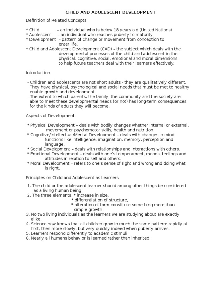 Child and Adolescence Development | PDF