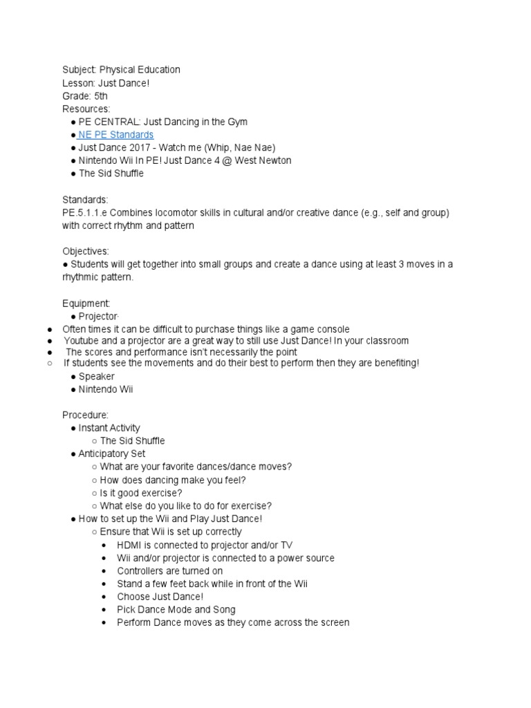 Just Dance Lesson/Rubric (Revised) | PDF | Wii | Physical Education