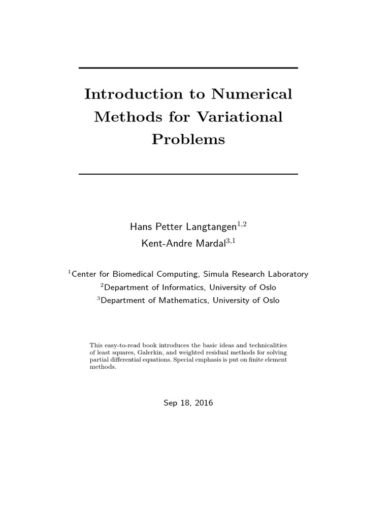 Variational Methods Numerical Analysis Langtevan Pdf Finite Element Method Partial