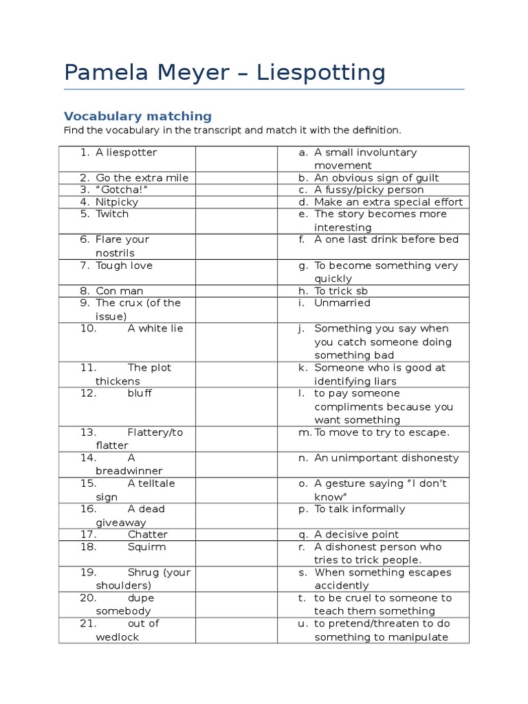 Pamela Meyer Worksheet | PDF