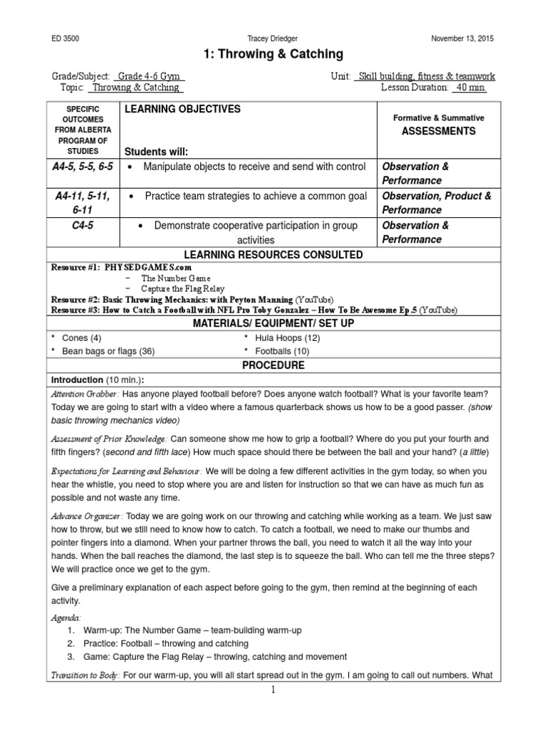 Football Throwing and Catching Lesson | PDF | Lesson Plan | Educational ...