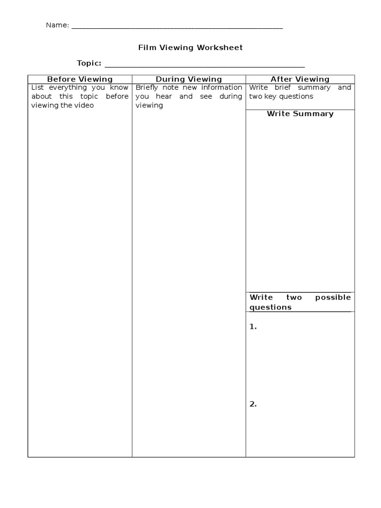 Film Viewing Worksheet