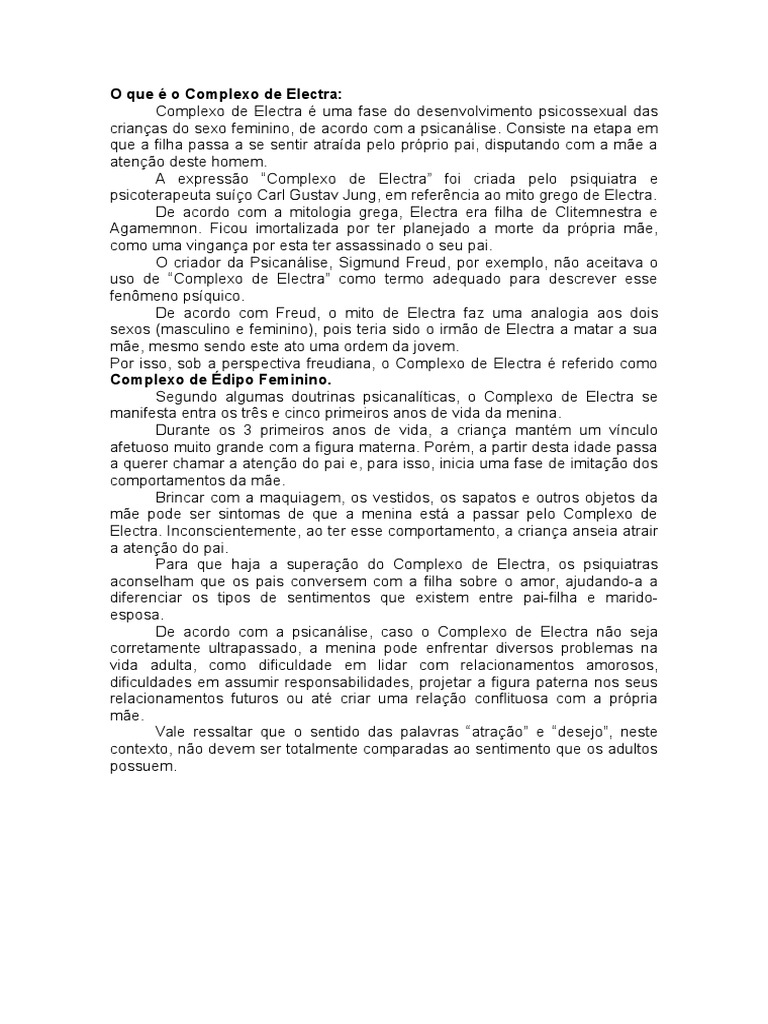 Entendendo o Complexo de Electra | PDF | Complexo de Édipo | Sigmund Freud