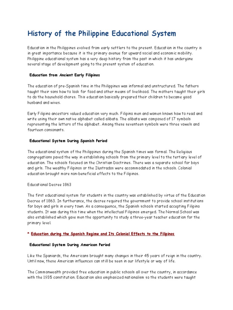 History of The Philippine Educational System: Education From Ancient ...