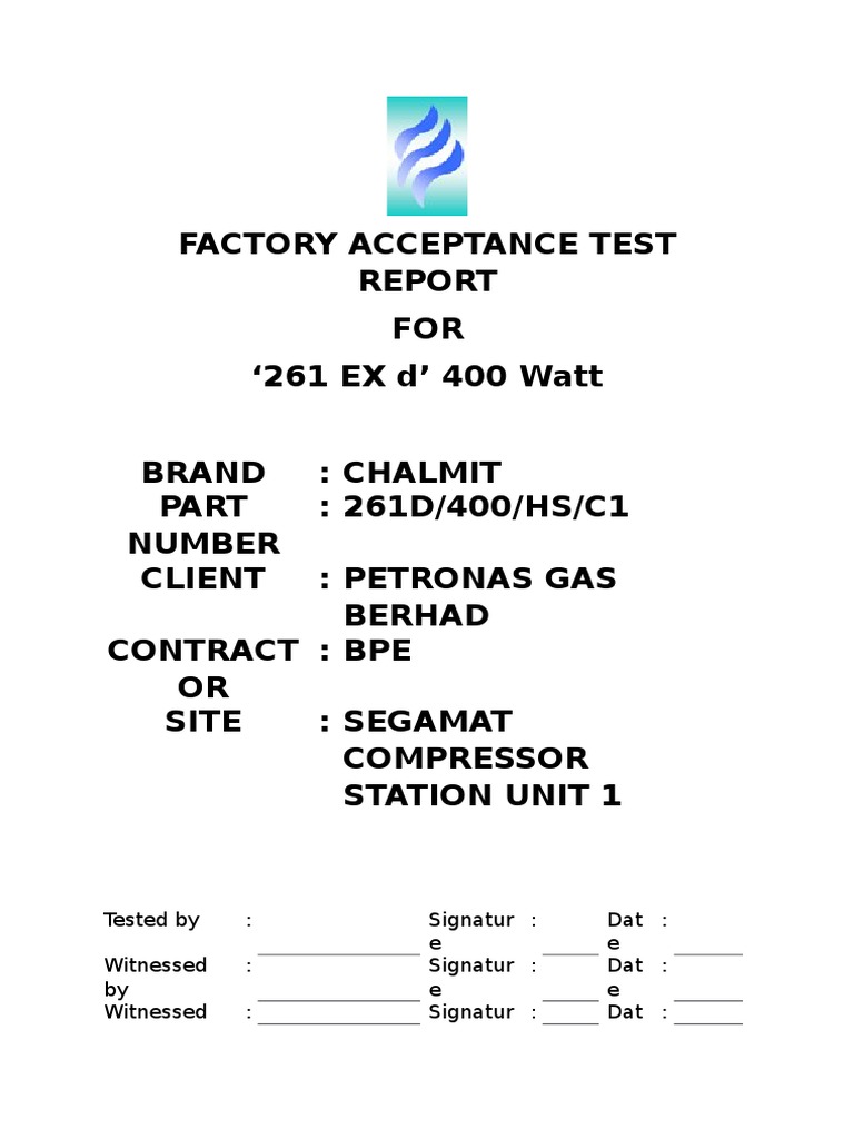 Example of Factory Acceptance Test | PDF
