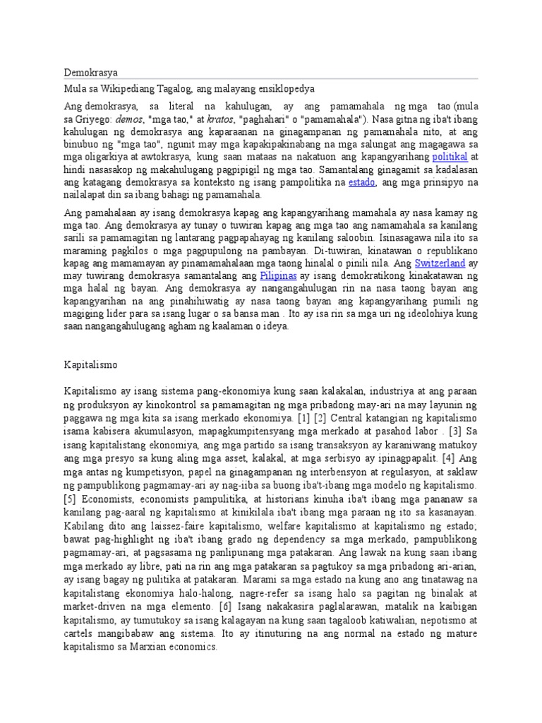 Demokrasya o Kapitalismo | PDF