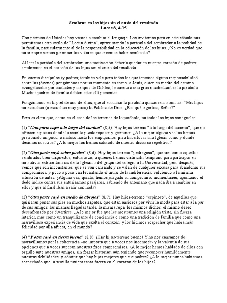 LC 8,4-15 Parábola Del Sembrador | PDF | Siembra | Jesús