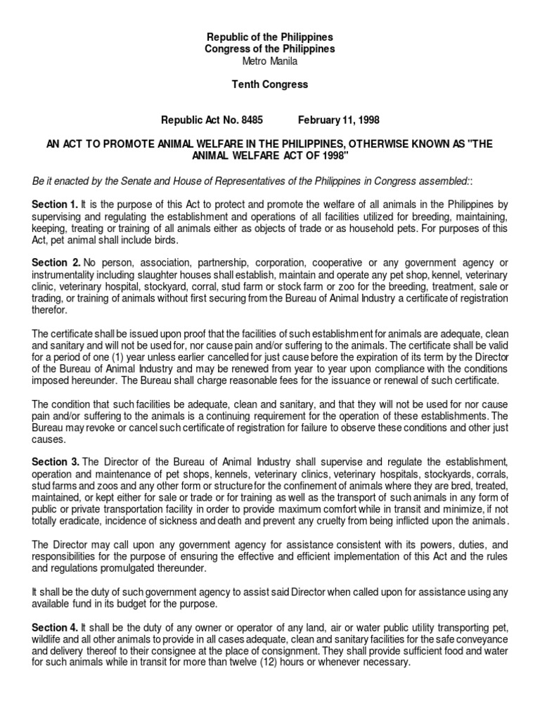 RA 8485.pdf | Animal Welfare | Pet