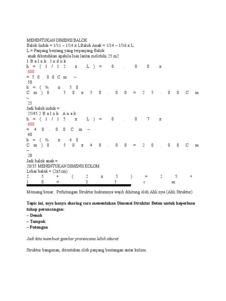 Dimensi Balok dan Kolom Struktur Beton | PDF