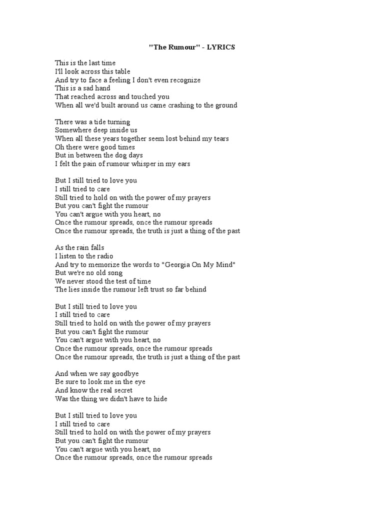 The Rumour - Lyrics | PDF | Art | Self-Improvement
