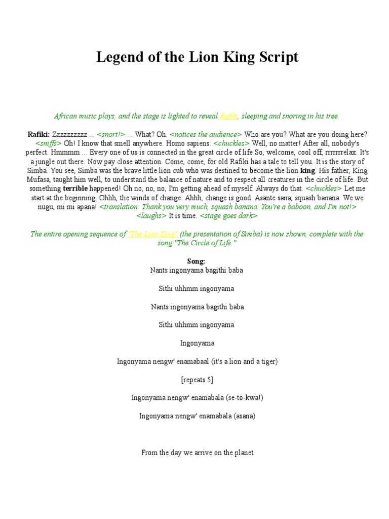 Legend of The Lion King Script | PDF | Leisure | Entertainment (General)