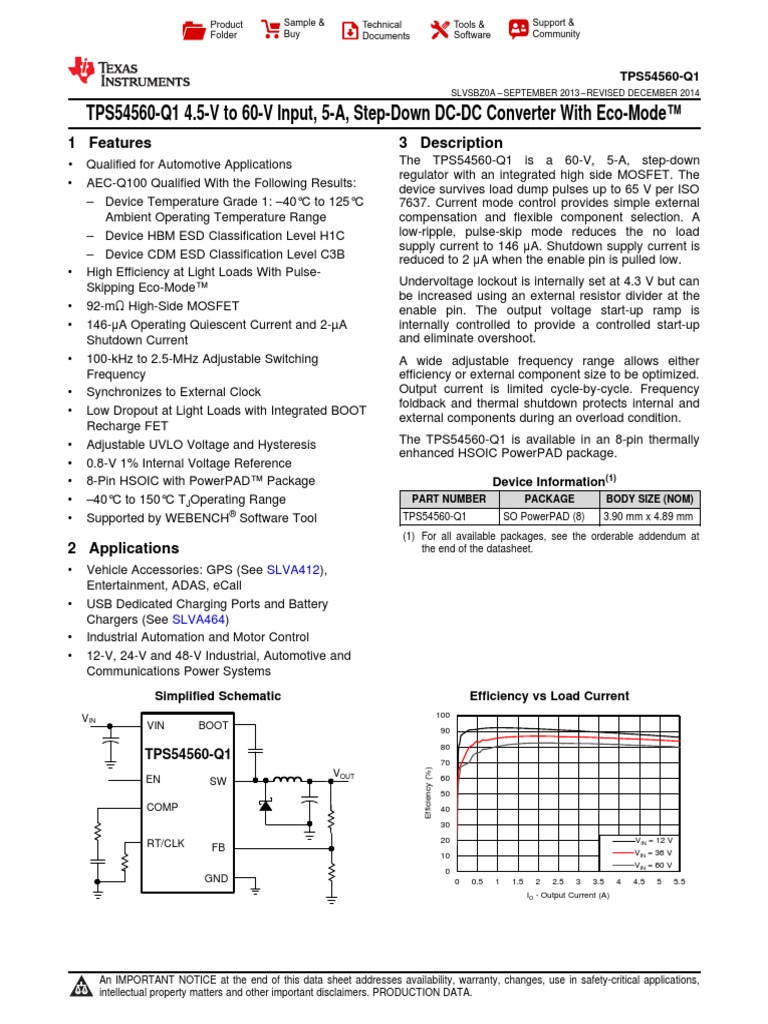tps54560 q1 PDF | PDF | Amplifier | Electrostatic Discharge