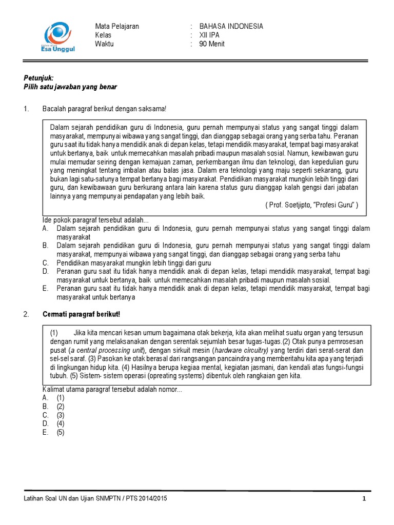 Latihan Un Ipa Paket B | PDF | Karier & Perkembangan