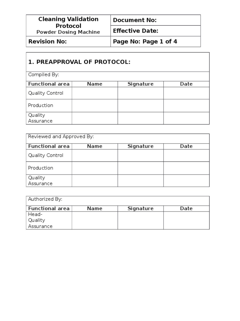 Cleaning Validation Protocol for Powder Dosing Machine | PDF ...