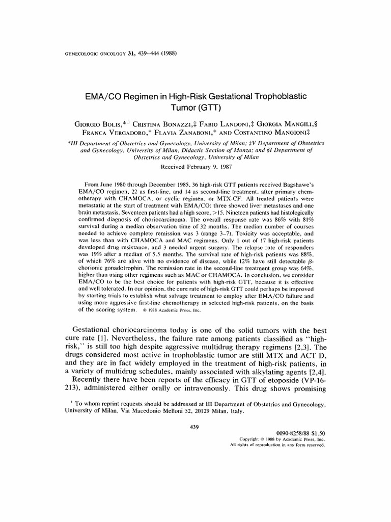 EMA/CO Regimen in High-Risk Gestational Trophoblastic Tumor (GTT) | PDF ...