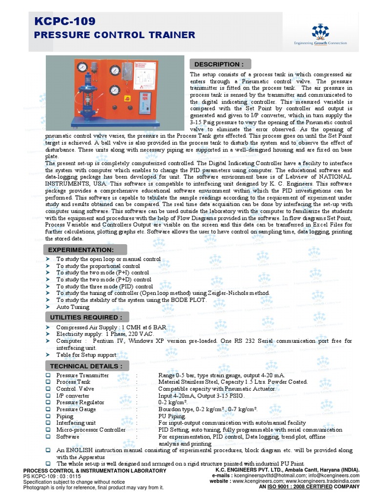 Pressure Control Trainer | PDF | Valve | Software