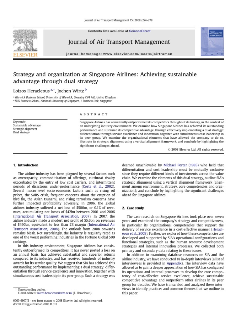Strategy and Organization at Singapore Airlines | PDF | Strategic ...