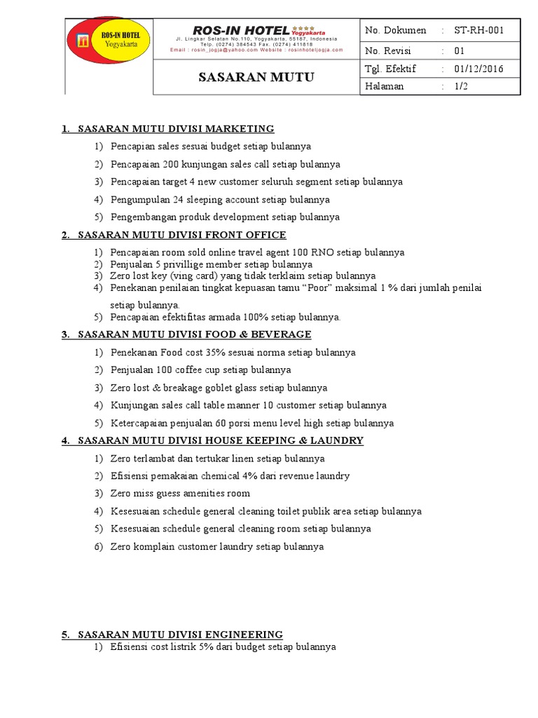 Sasaran Mutu Rosin | PDF