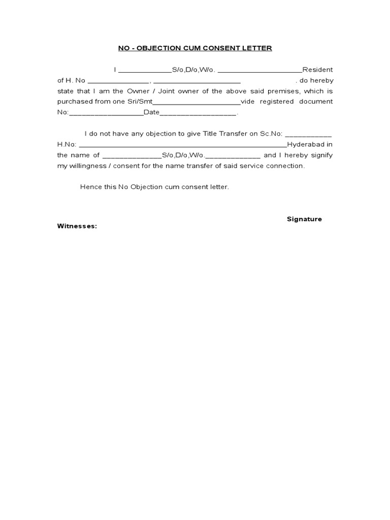 No Objection Cum Consent Letter | PDF | Law