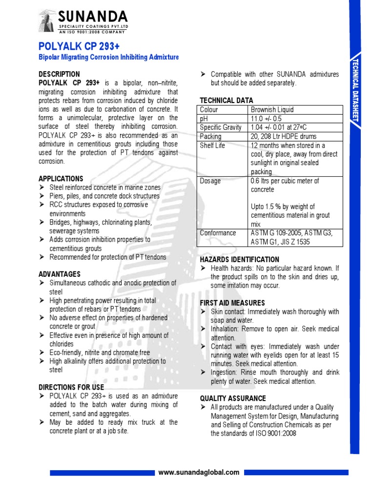 TDS - Polyalk CP 293+ | PDF | Corrosion | Concrete
