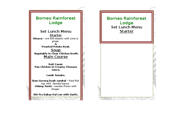 Borneo Rainforest Lodge Borneo Rainforest Lodge: Set Lunch Menu Starter ...