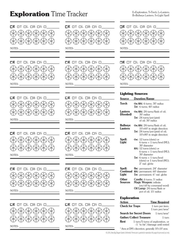 Old School Exploration Time Tracker | PDF | Fantasy Games | Leisure